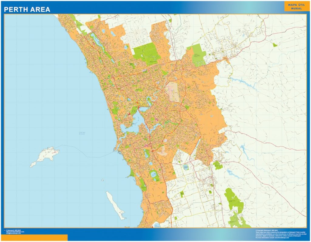 Mapa Perth Area Australia de parede | Mapas parede Portugal